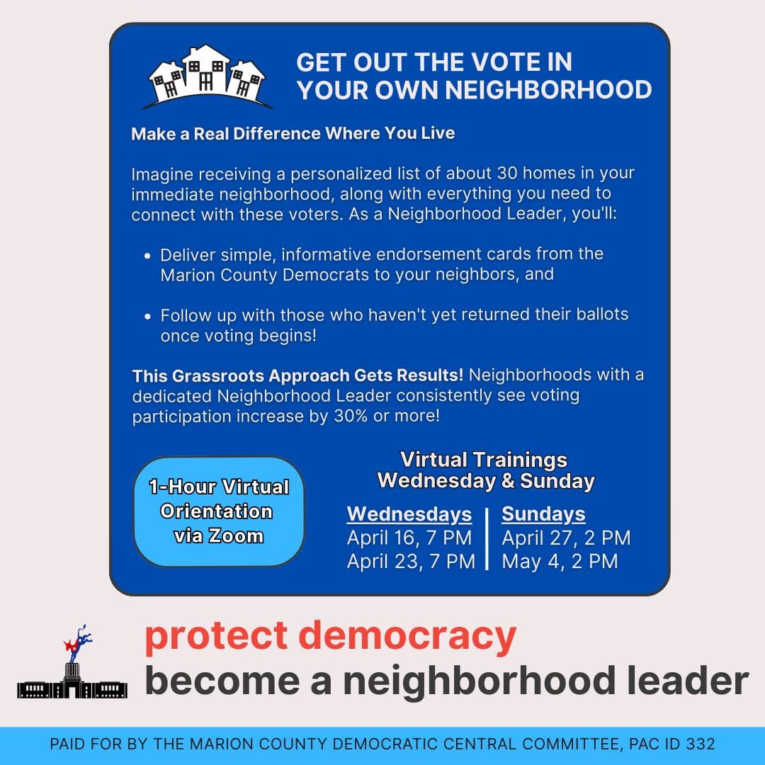 Protect democracy, become a neighborhood leader – Marion County Democrats